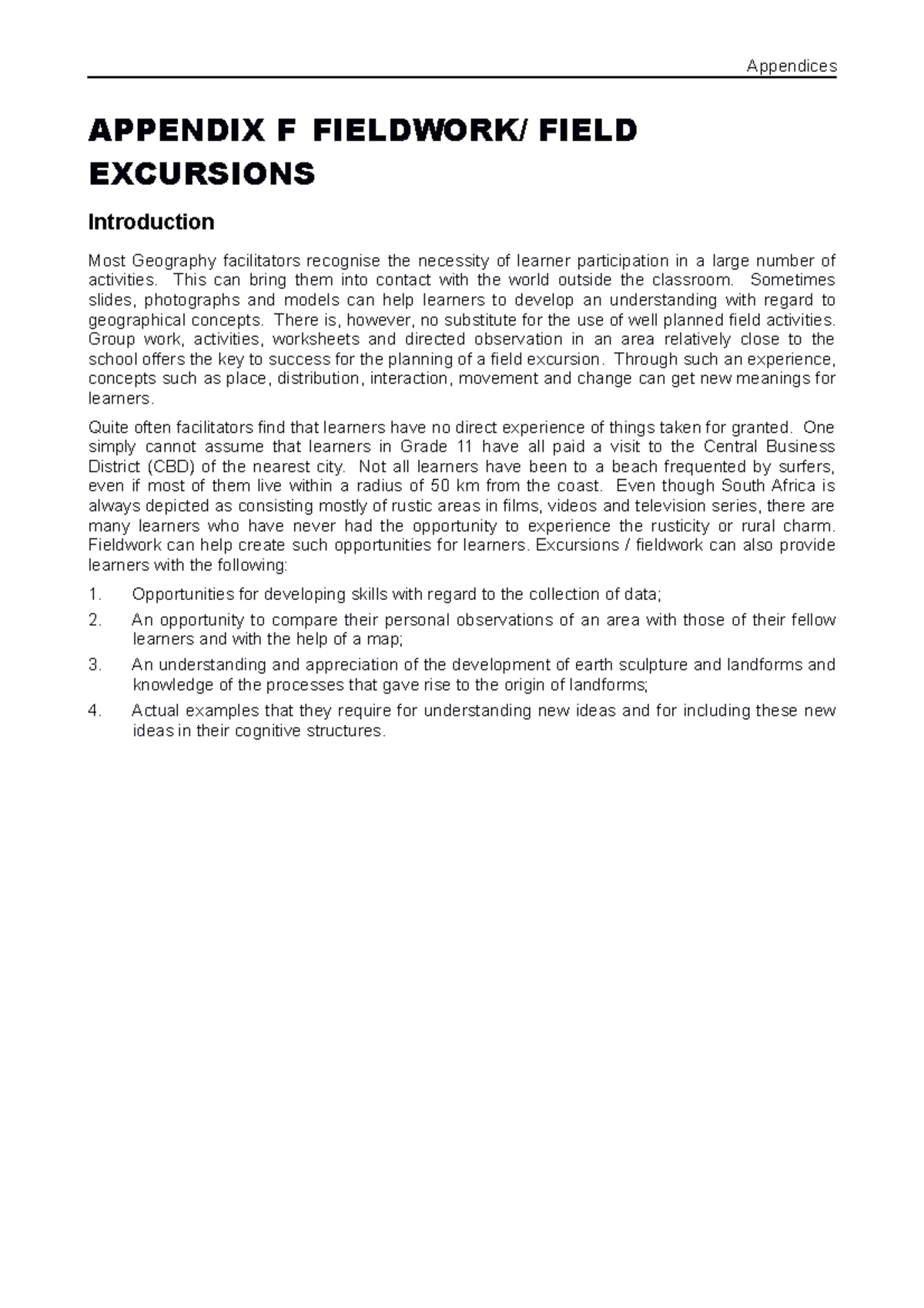 Appendix F Fieldwork - Geography - APPENDIX F FIELDWORK/ FIELD ...