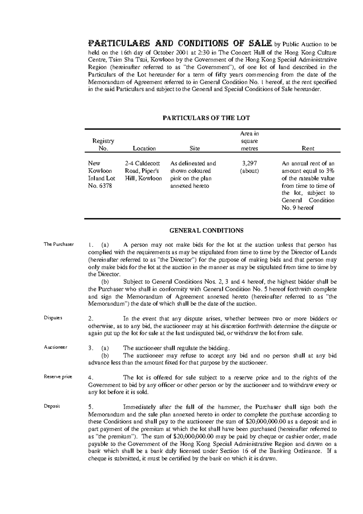 Sample Of Conditions Of Sale - PARTICULARS AND CONDITIONS OF SALE by ...