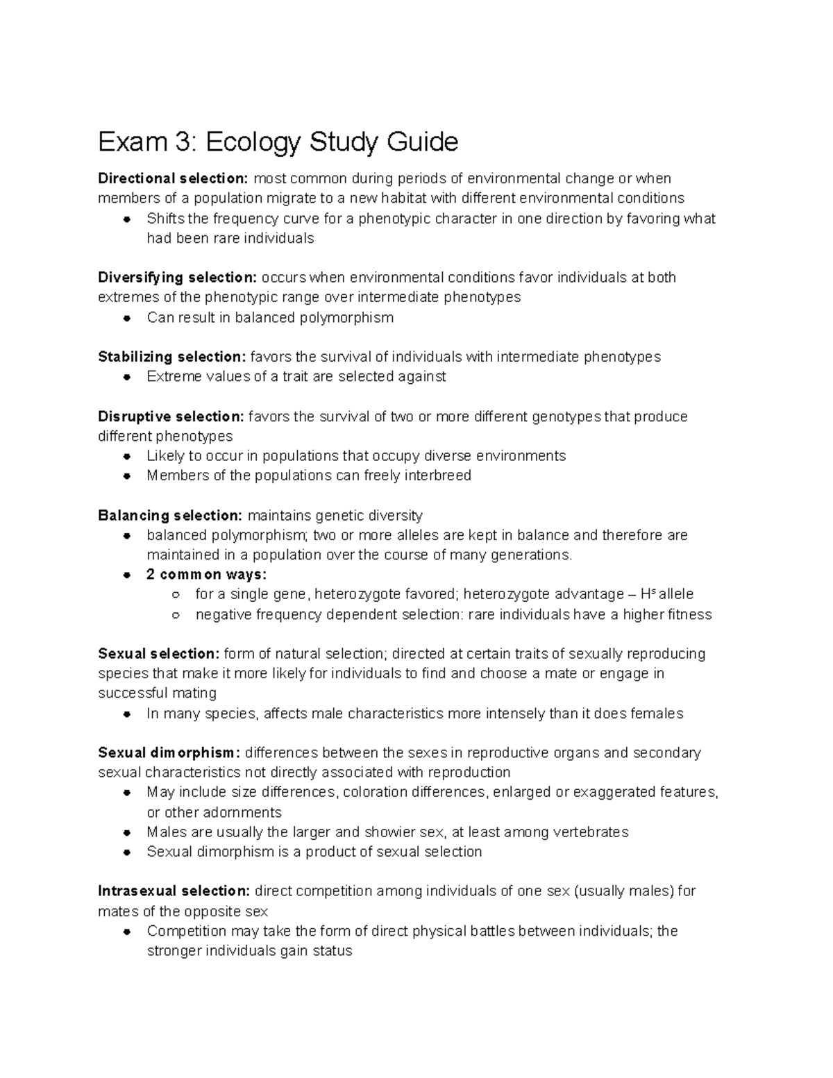 P1.Bio exam 3 study guide - Exam 3: Ecology Study Guide Directional ...