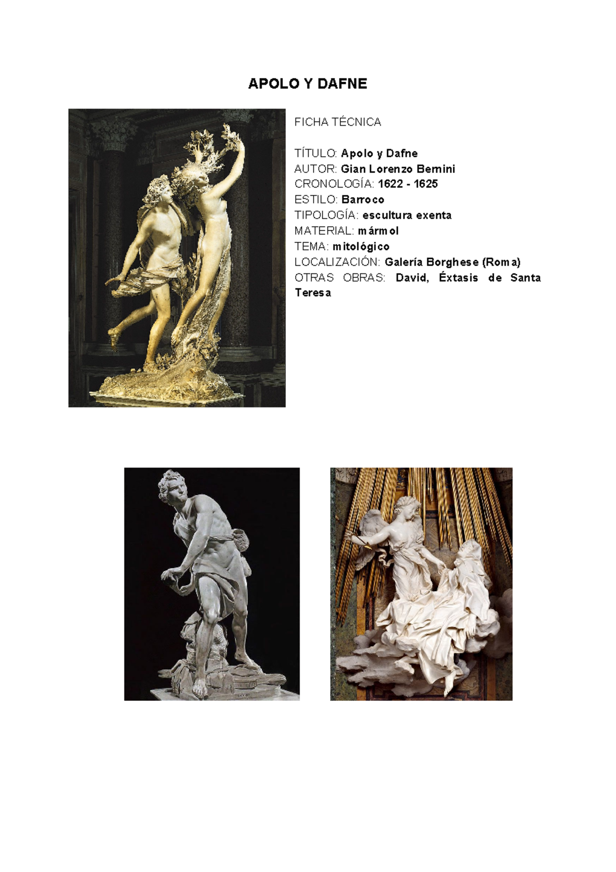Apolo Y Dafne - APOLO Y DAFNE FICHA y Dafne AUTOR: Lorenzo Bernini 1625 ...
