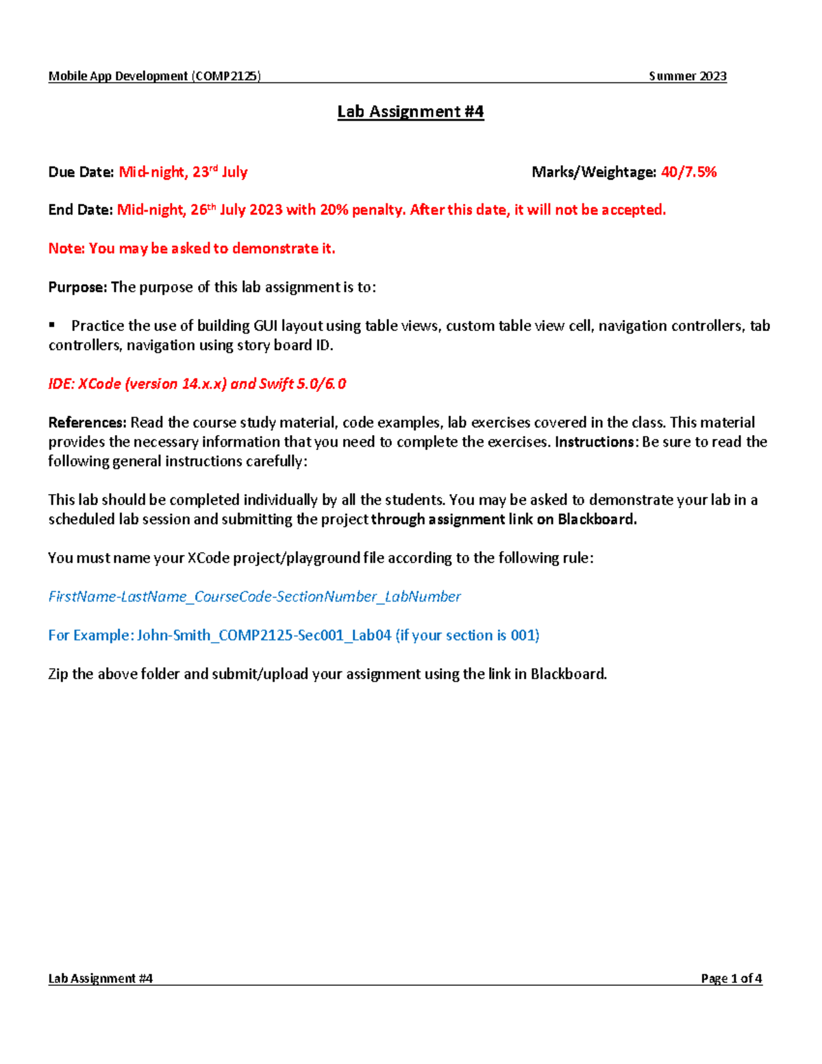 Lab-Assignment-04 COMP2125 S23 - Lab Assignment Due Date: Mid-night, 23rd July Marks/Weightage ...