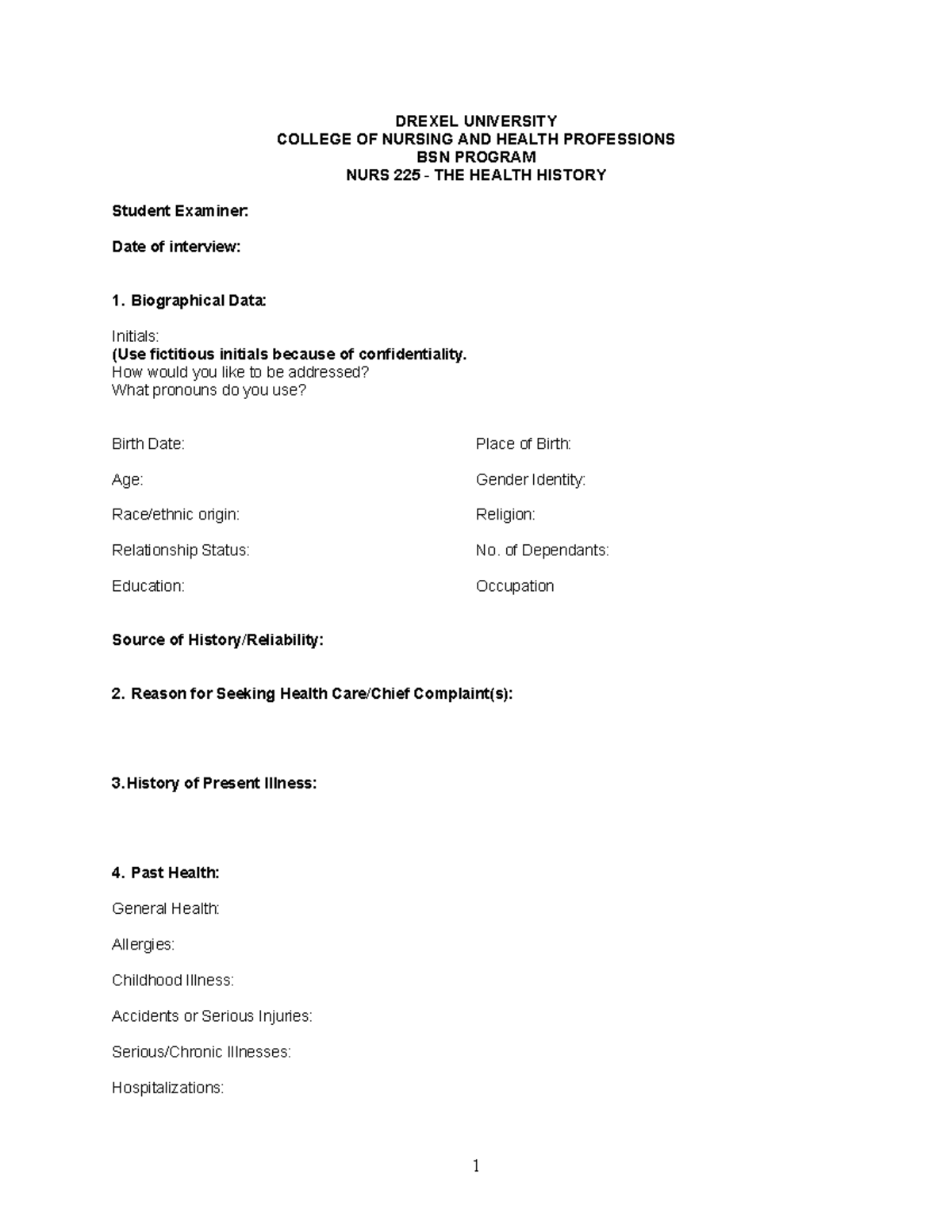 N225 Health History and Health Promotion assisgnment in Lab revised JD ...