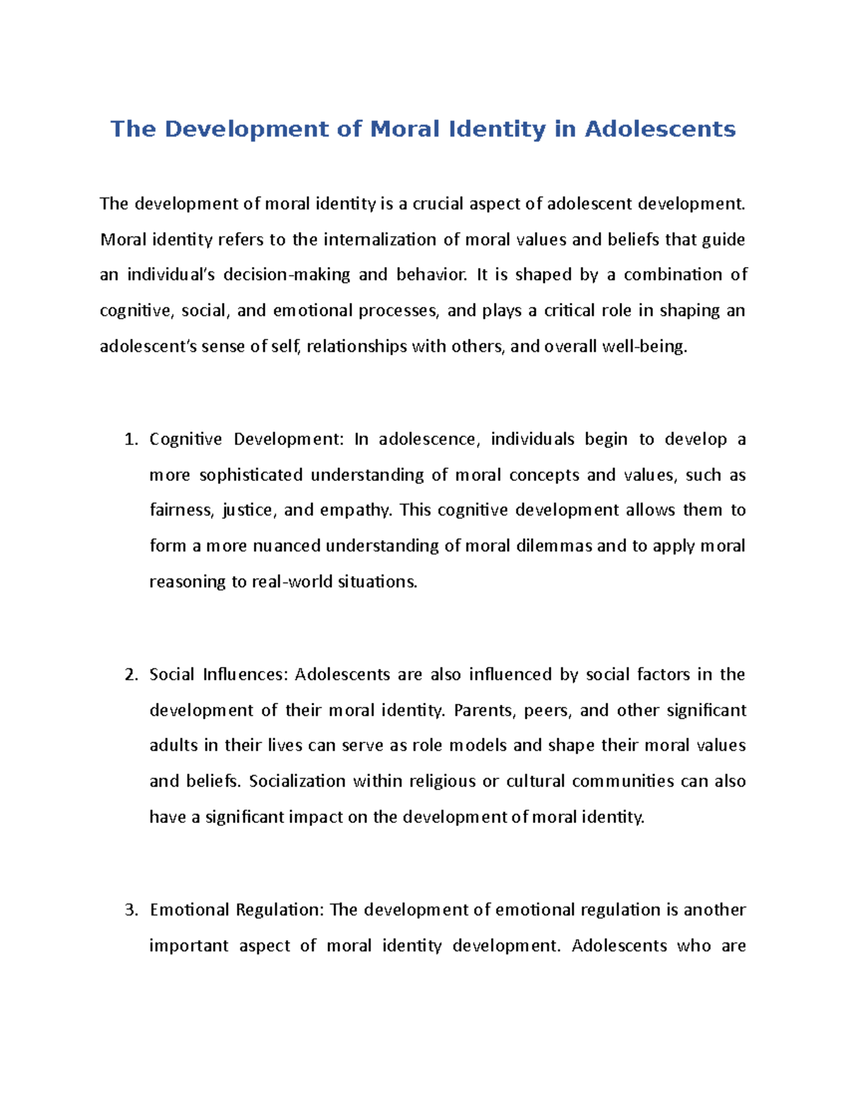 The Development of Moral Identity in Adolescents - Moral identity ...