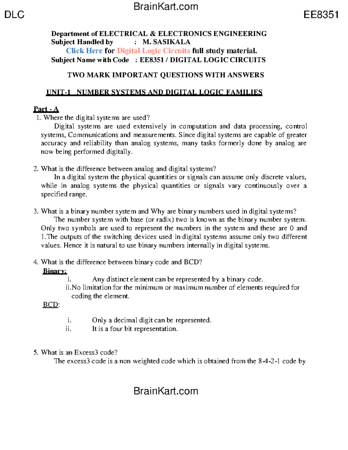 21 - DLD - DLC EE Department of ELECTRICAL & ELECTRONICS ENGINEERING Subject Handled by : M ...
