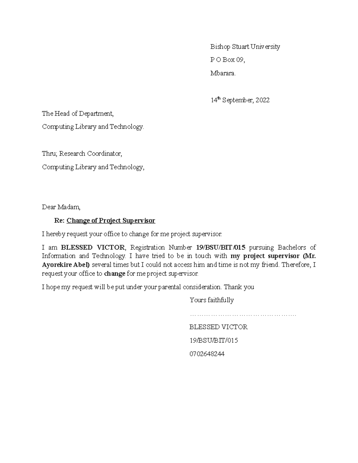 Bishop Stuart Universit 1 - 14 th September, 2022 The Head of ...