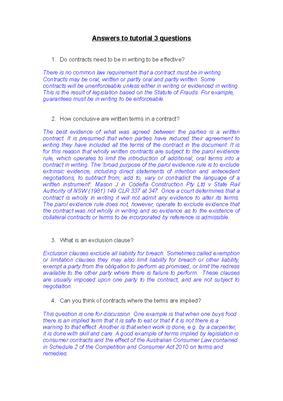 BU 1112 - Tutorial 3 answers - Answers to tutorial 3 questions Do ...
