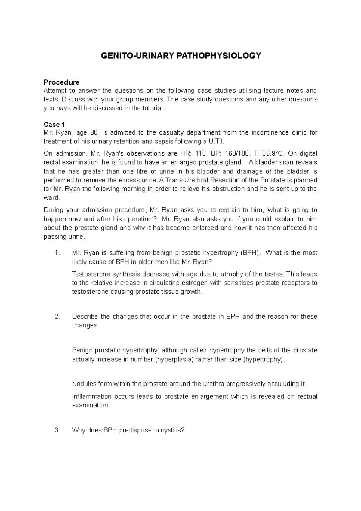 Week 10 - Genito- Urinary cases worksheet - GENITO-URINARY ...