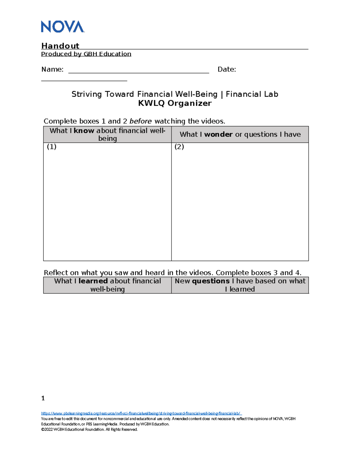 KWLQ Organizer Financial Lab nvfl22-doc-kwlqorganizer-handout - Handout ...
