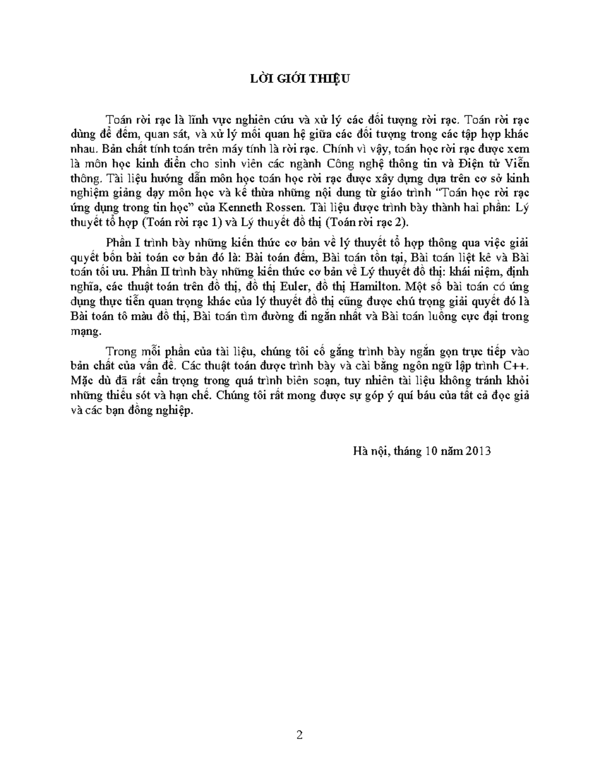 BG Toanroirac 1 - hdhdf - LỜI GIỚI THIỆU Toán rời rạc là lĩnh vực ...