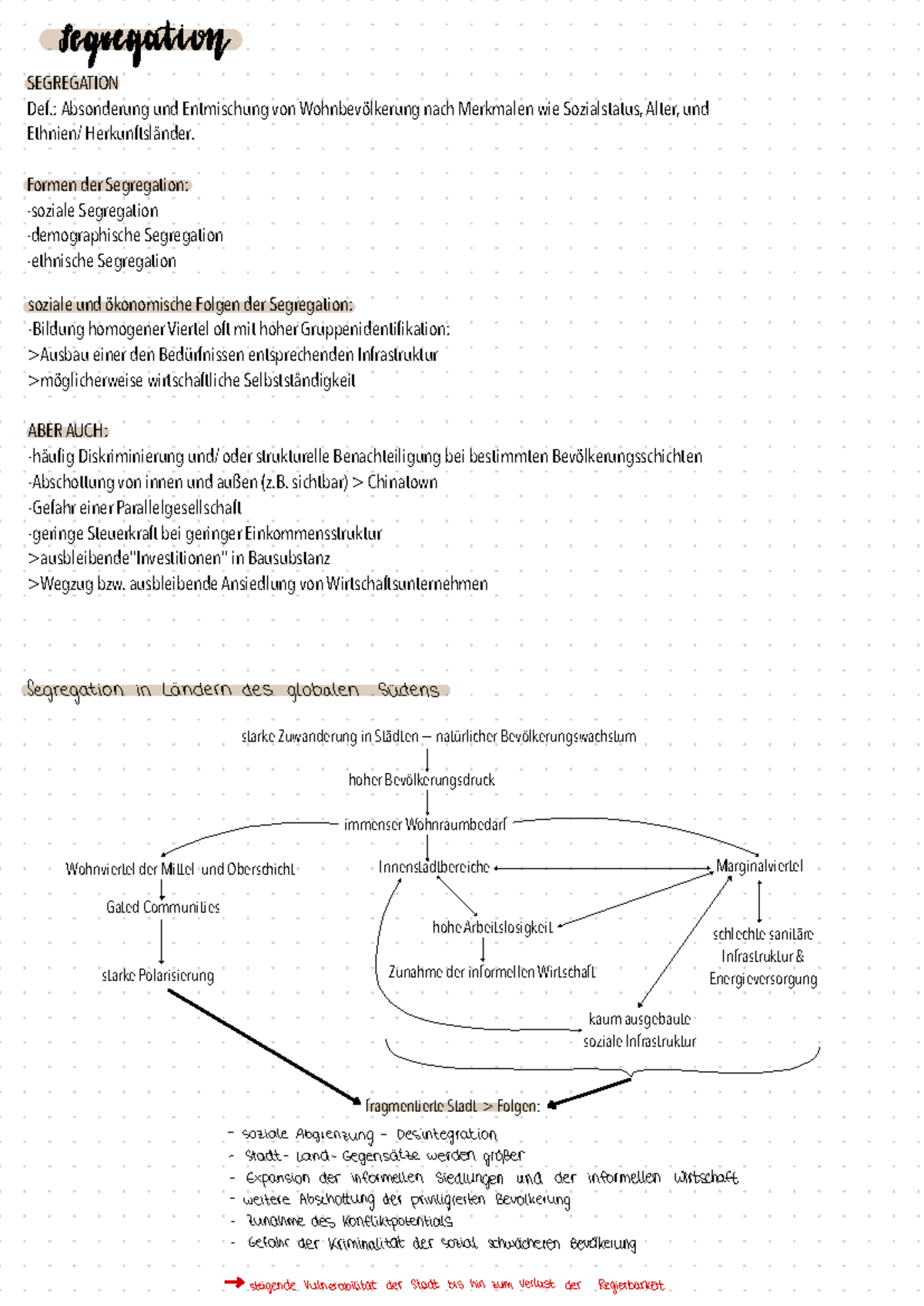 Segregation Zusammenfassung - SEGREGATION Def.: Absonderung und ...