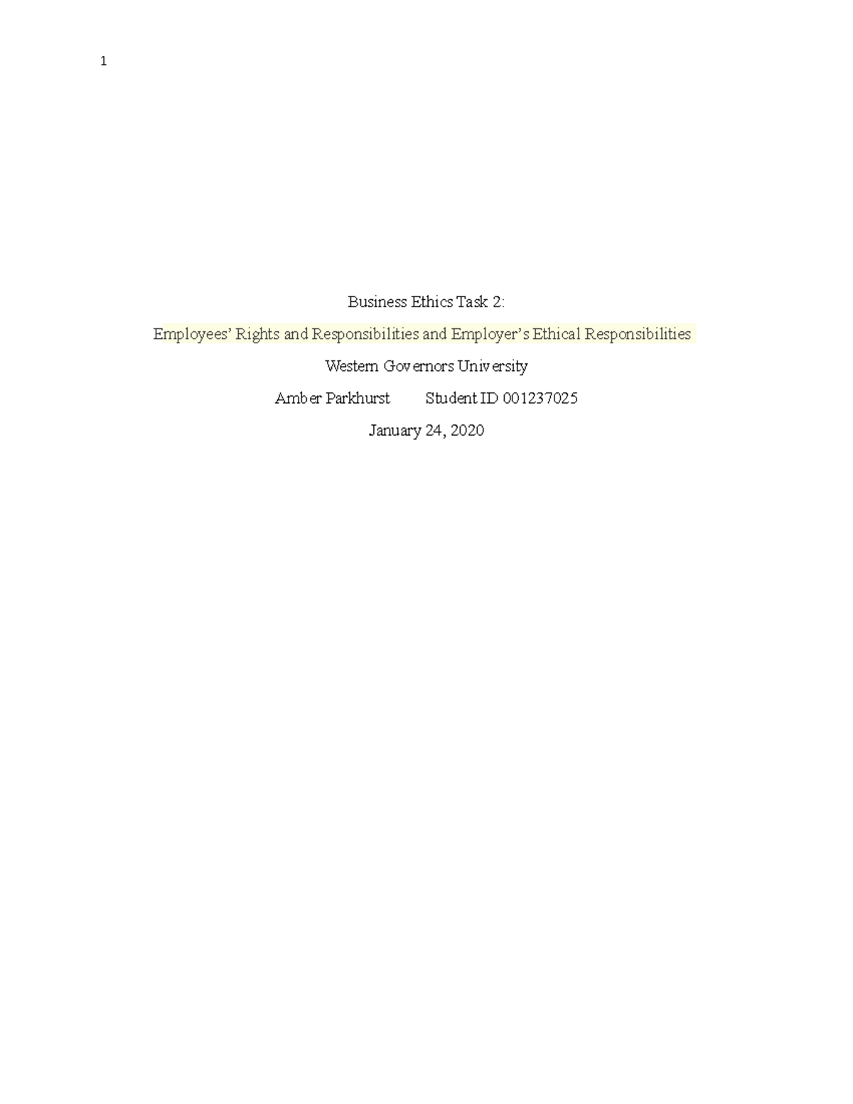 Task 2 for Business Ethics - Business Ethics Task 2: Employees’ Rights ...