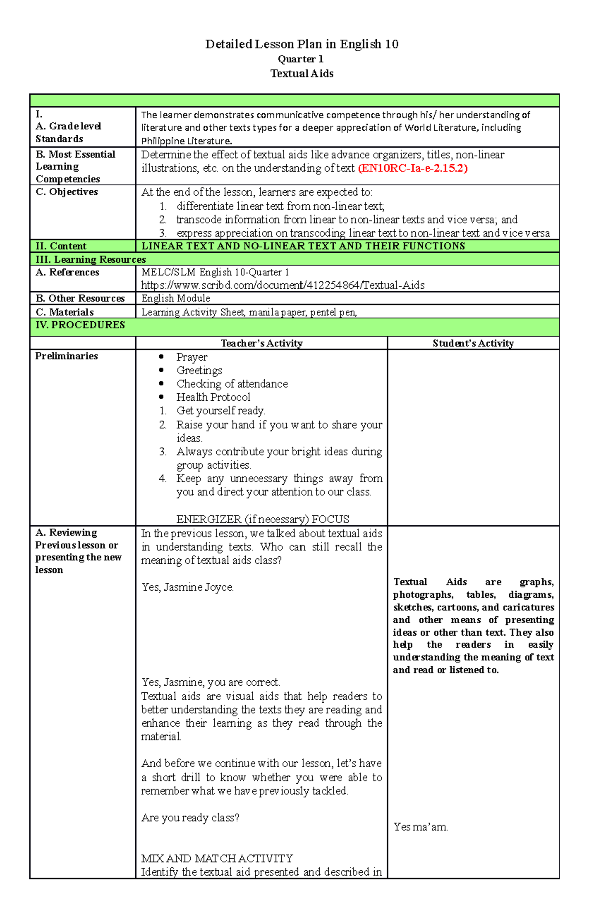 CO grade 10-October 11, 2023 - Detailed Lesson Plan in English 10 ...