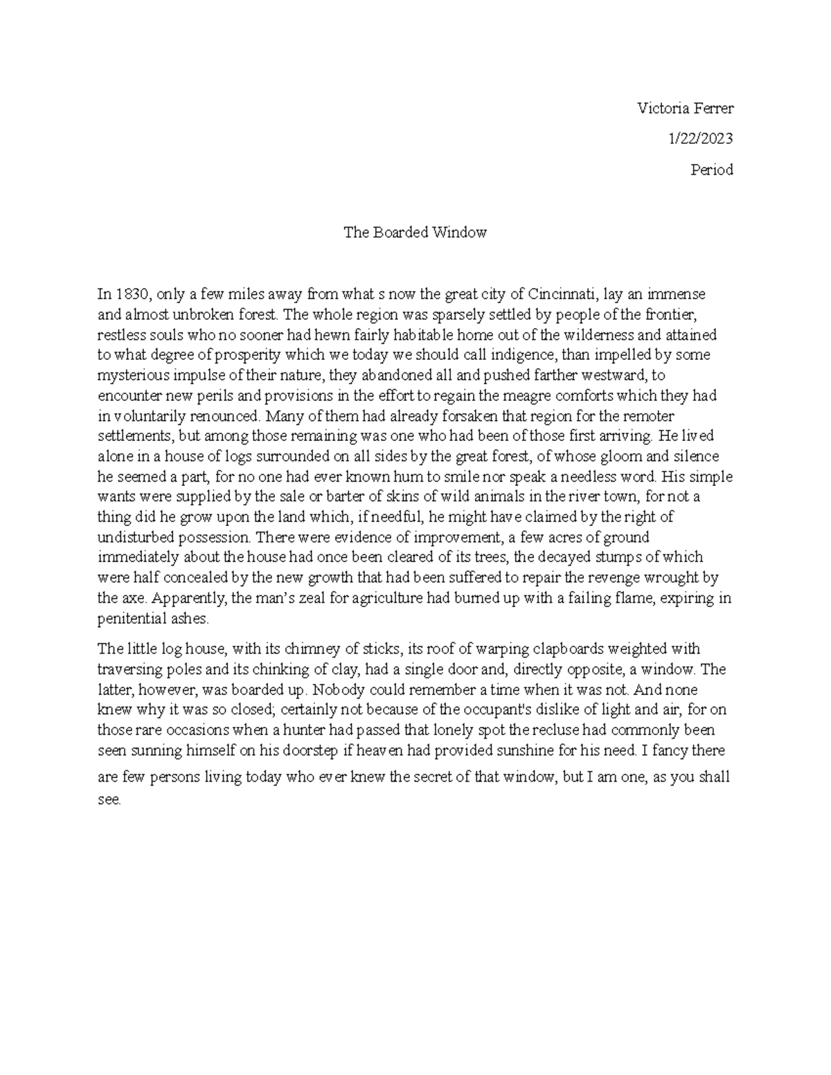 Boarded window - ignore this please - Victoria Ferrer 1/22/ Period The ...