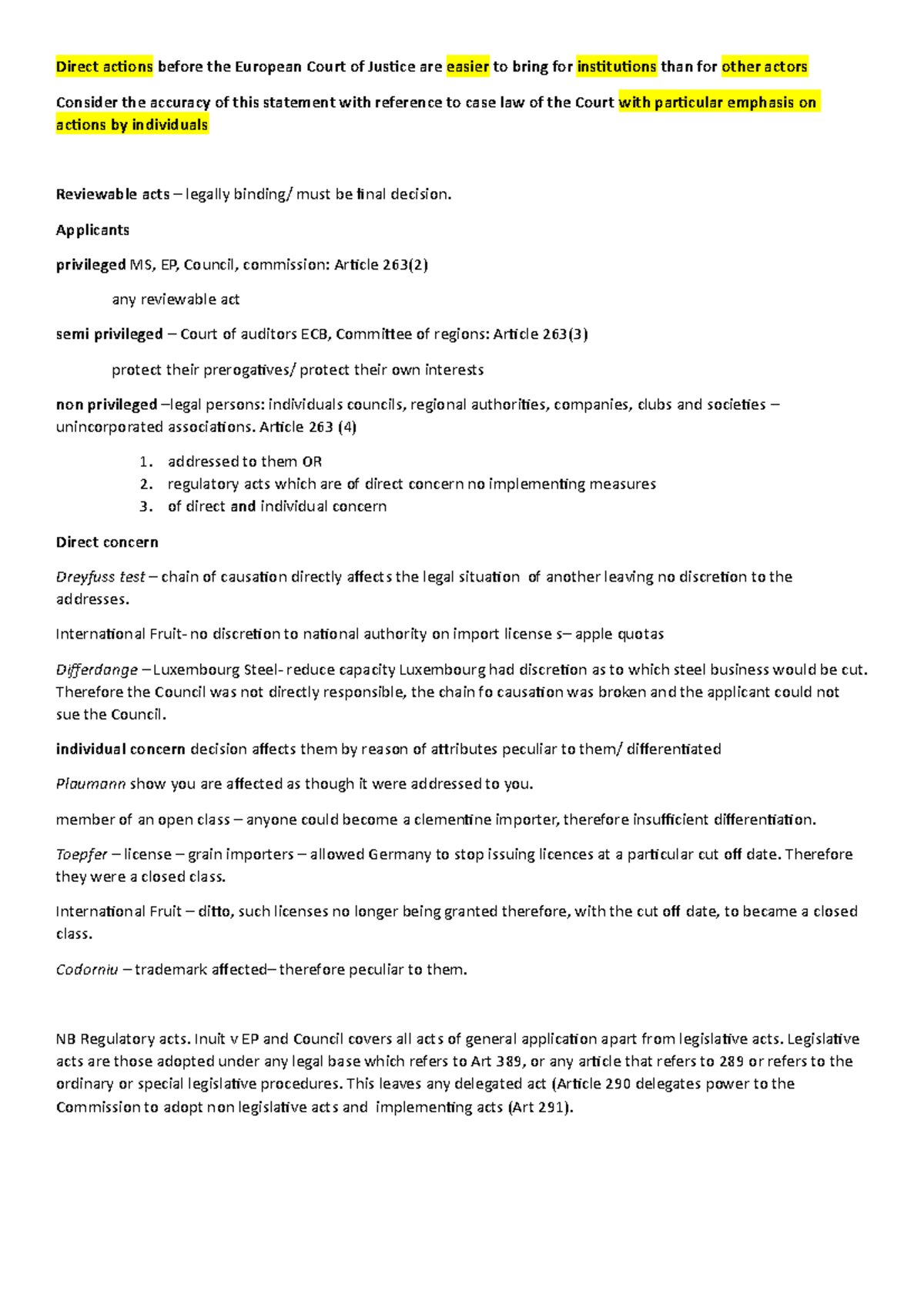 Judicial Review Notes - Direct actions before the European Court of ...