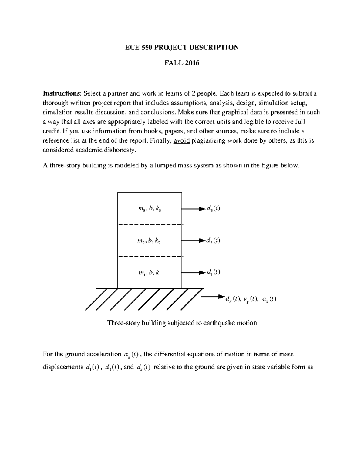 Linear Systems PROJECT DESCRIPTION - ECE 550 PROJECT DESCRIPTION FALL ...