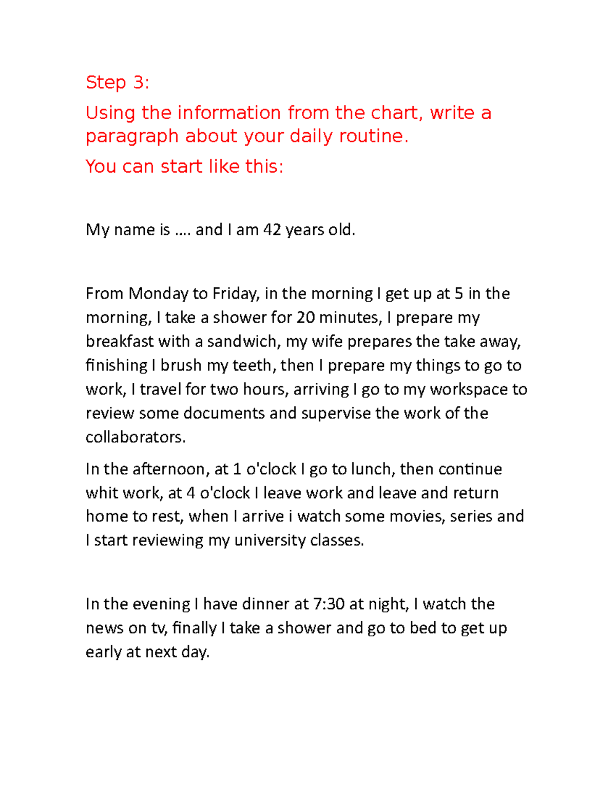 Parrafo de mi rutina diaria Ingles 3 William Cubas Cieza - Step 3 ...