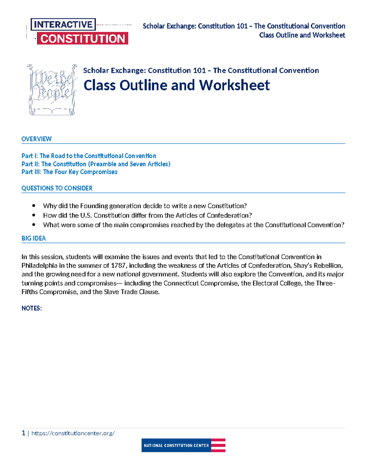 Constitution 101 - The Constitutional Convention Worksheet Jan - Class ...