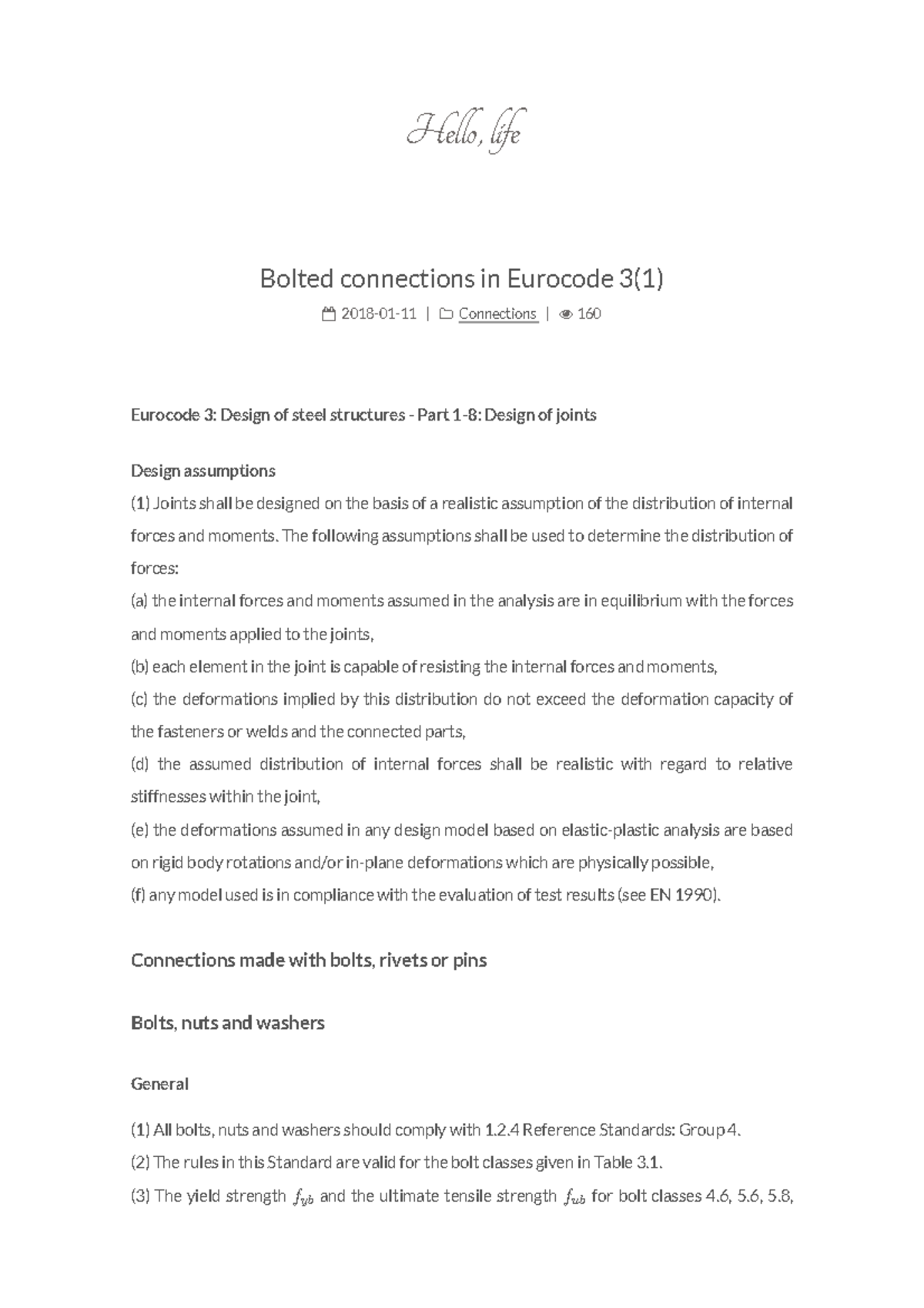 Bolts design guidances - Hello, life Bolted connections in Eurocode 3(1 ...