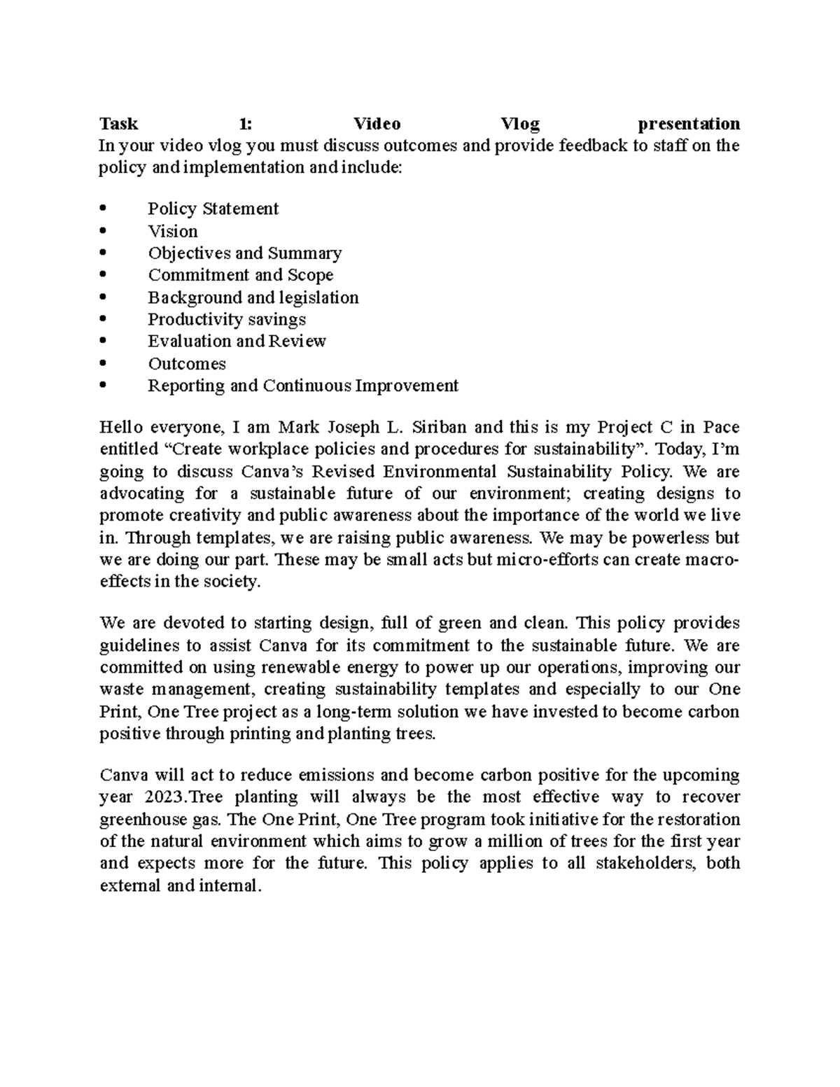 Project c script - Task 1: Video Vlog presentation In your video vlog ...