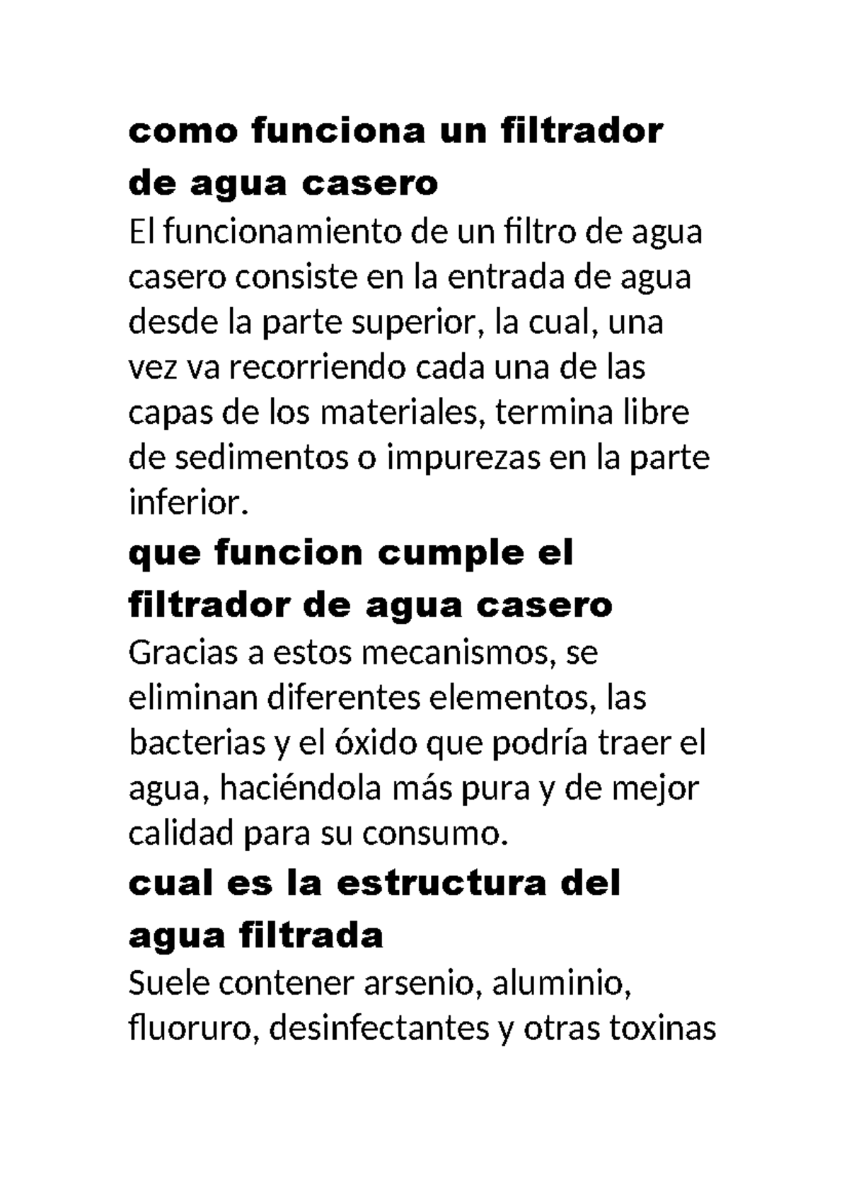 Preguntas de eureka - como funciona un filtrador de agua casero El ...