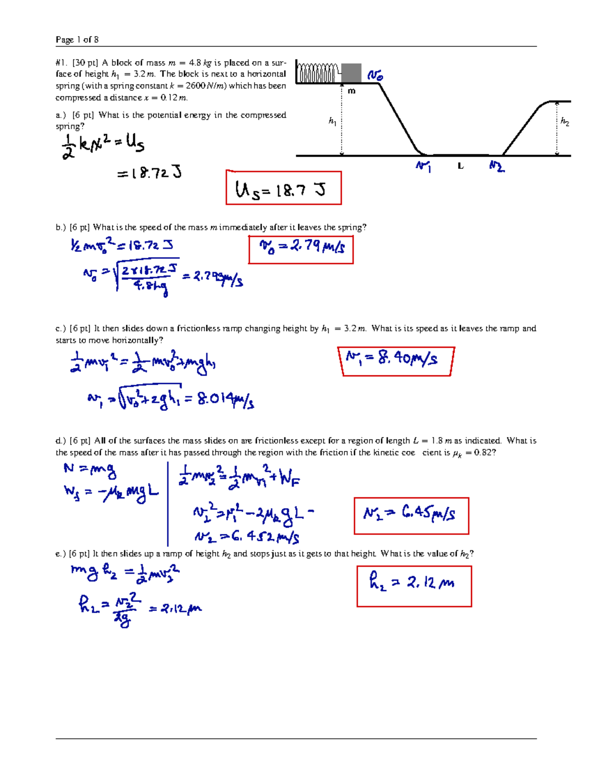 Practice Problems Set-3-Solutions-1 - L m h 1 h 2 #1. [30 pt] A block ...