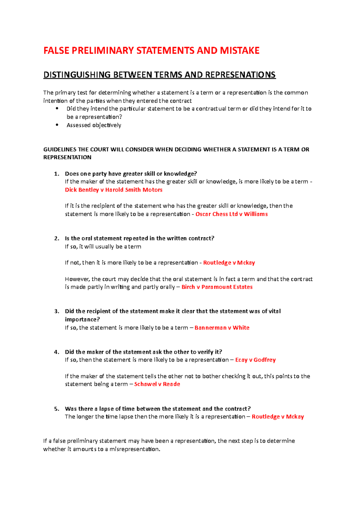 False Preliminary Statements AND Mistake - FALSE PRELIMINARY STATEMENTS ...