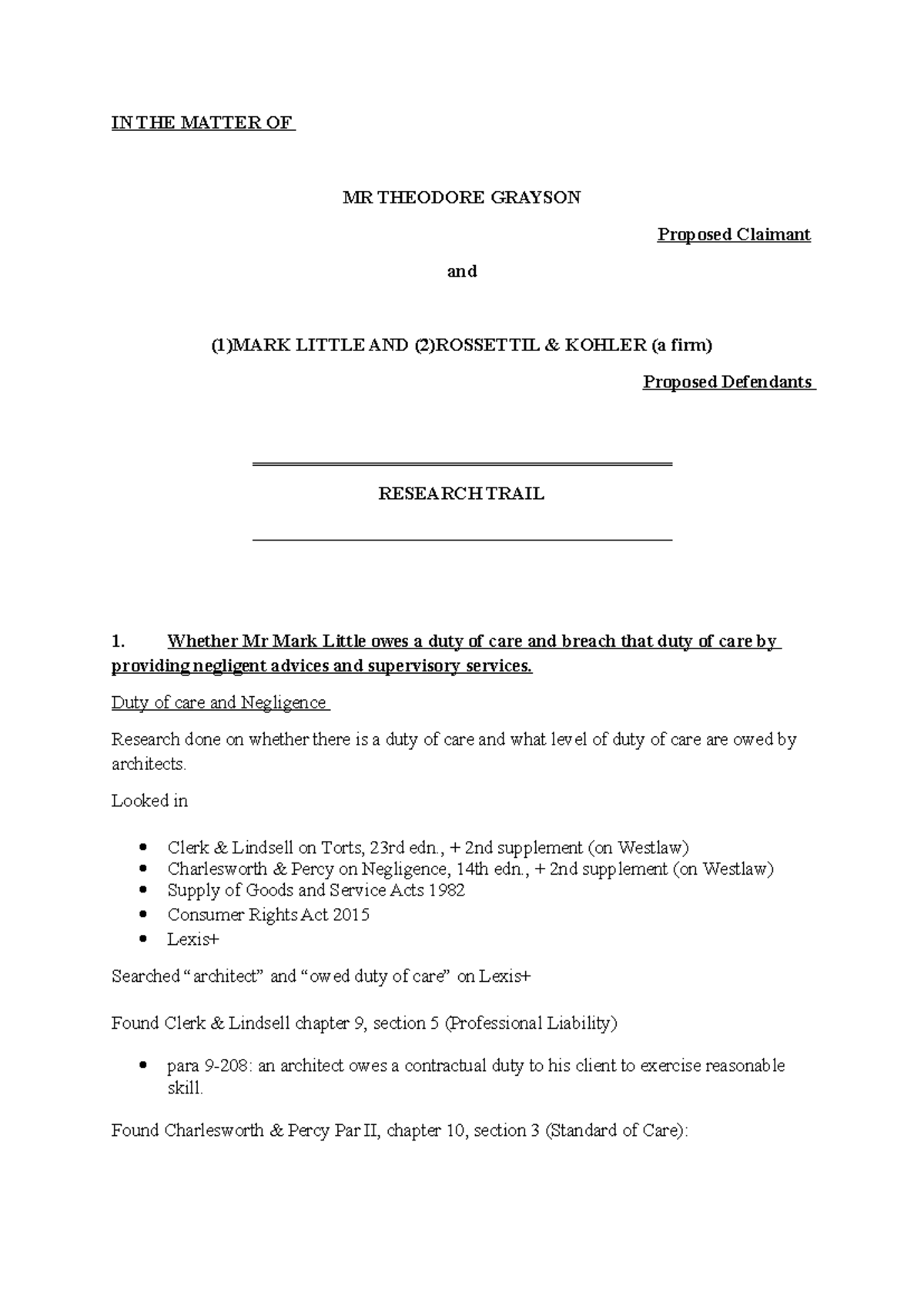 OPW Mock legal research trial - IN THE MATTER OF MR THEODORE GRAYSON ...