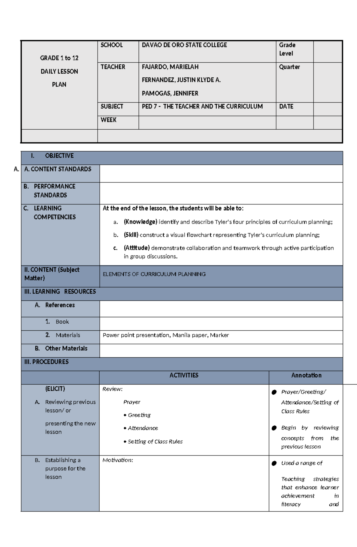7Es lesson Plan (engage, explore, explain, evaluation) - GRADE 1 to 12 ...