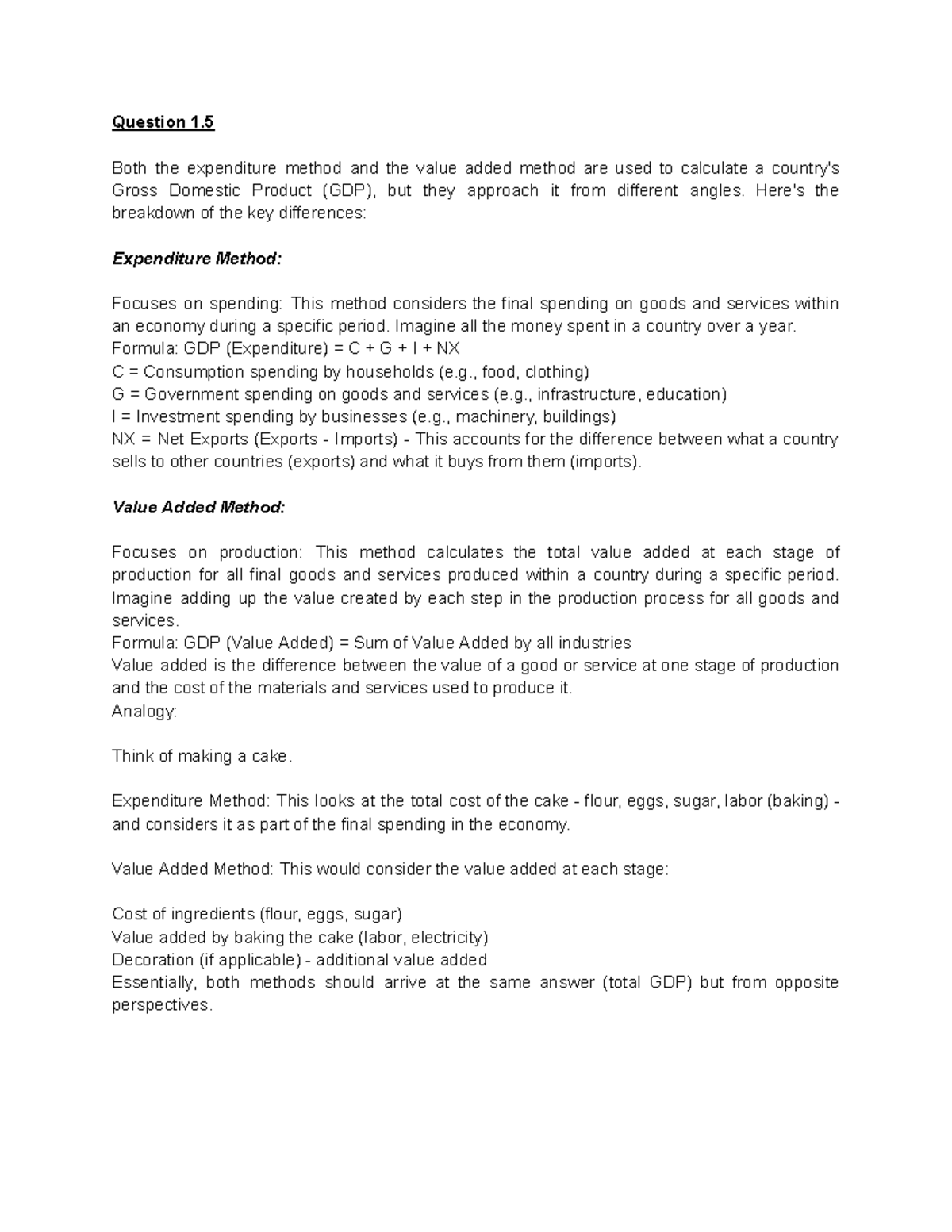 Tutorial 1 Macroeconomics Both The Expenditure Method And The Value Added Method Are Used To