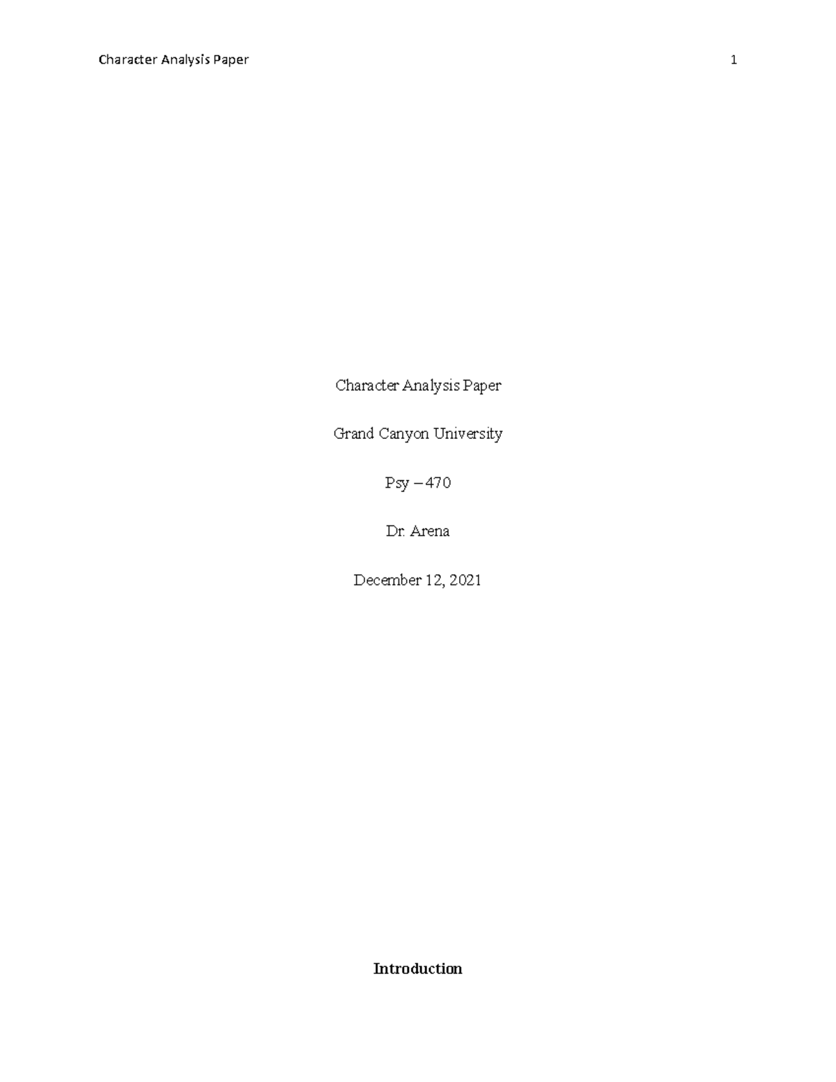 PSY-470-Character Analysis Paper - Character Analysis Paper Grand ...