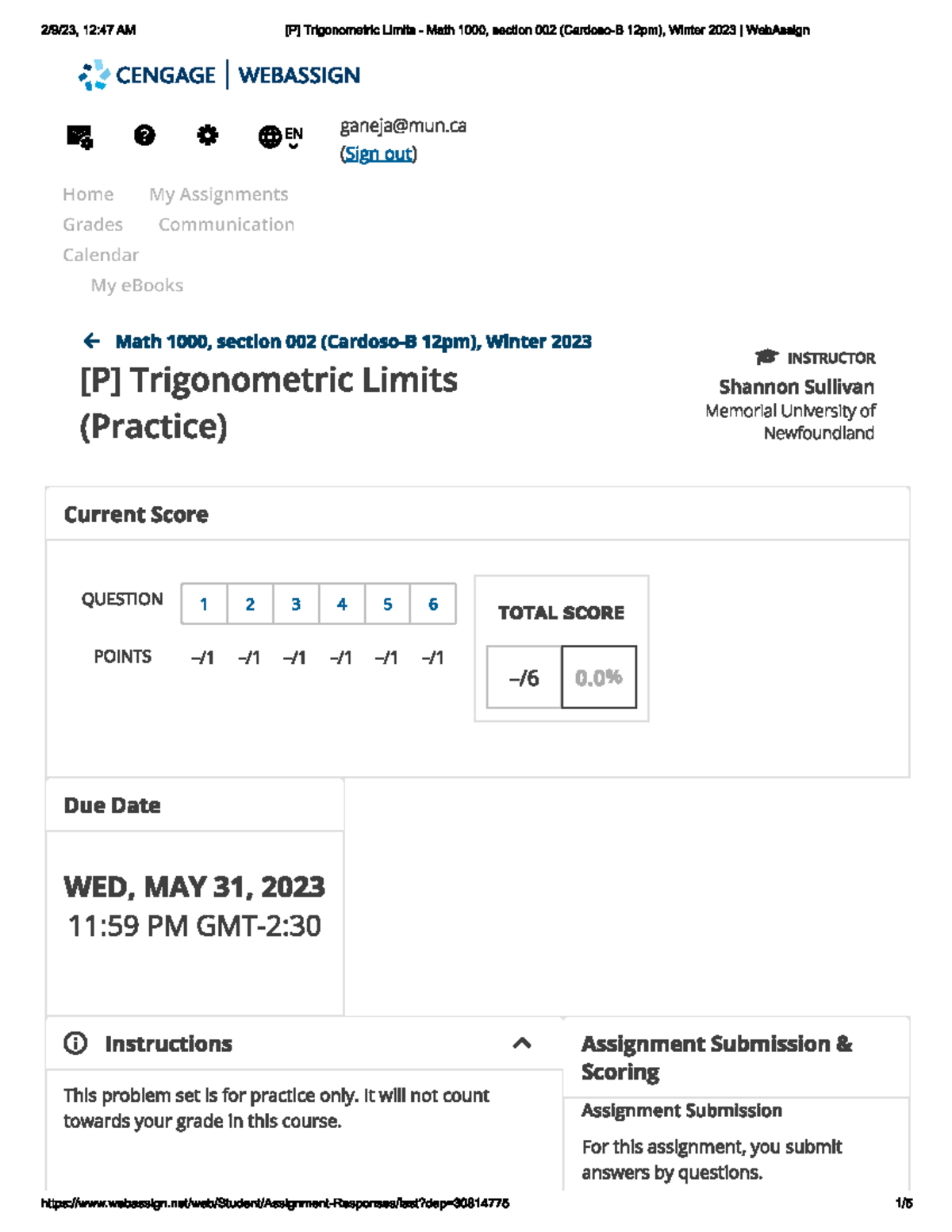 Webassign 3 - Math 1000 - Studocu