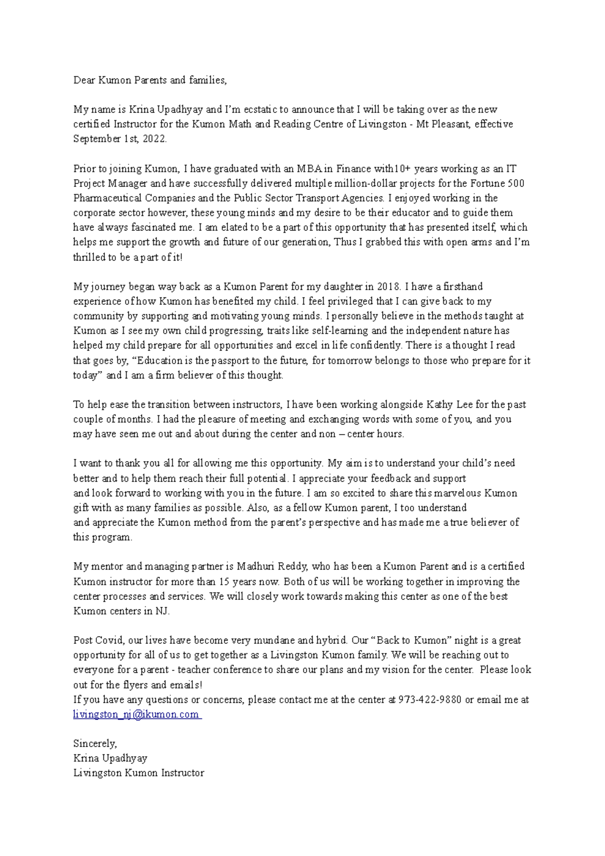 Bio Letter - Krina - Analysis of a case presented - Dear Kumon Parents ...