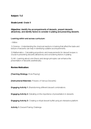 COT-EPP - Detailed Lesson Plan in EPP (TLE) – Grade 6 I. OBJECTIVES: At ...