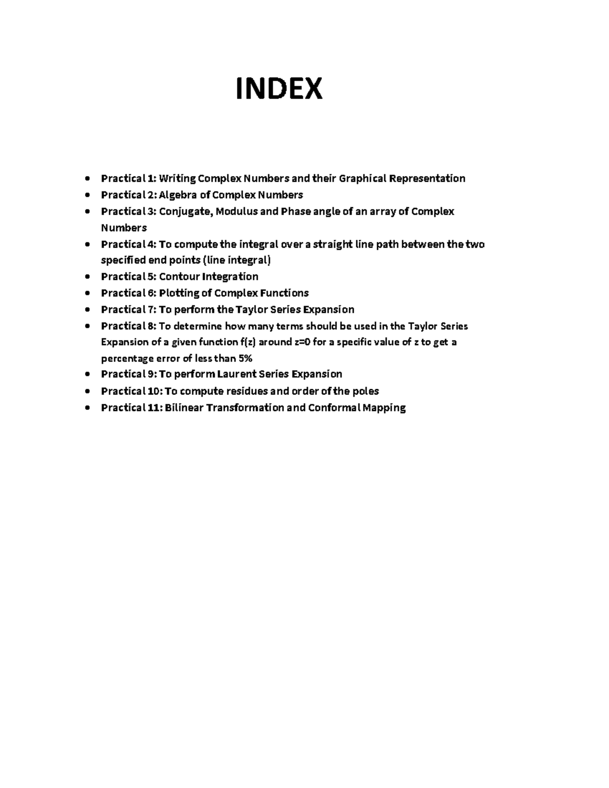 Complex practicals - INDEX Practical 1: Writing Complex Numbers and ...