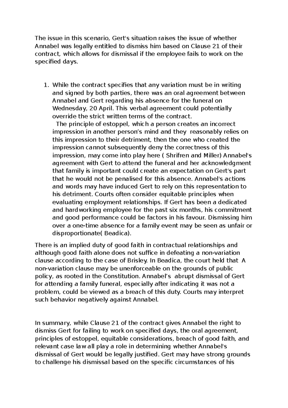 Exercise 4.12 (Non-variation clause activity) - The issue in this ...