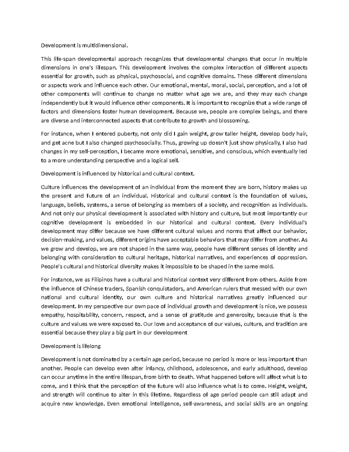 Life-span perspectives - Development is multidimensional. This life ...