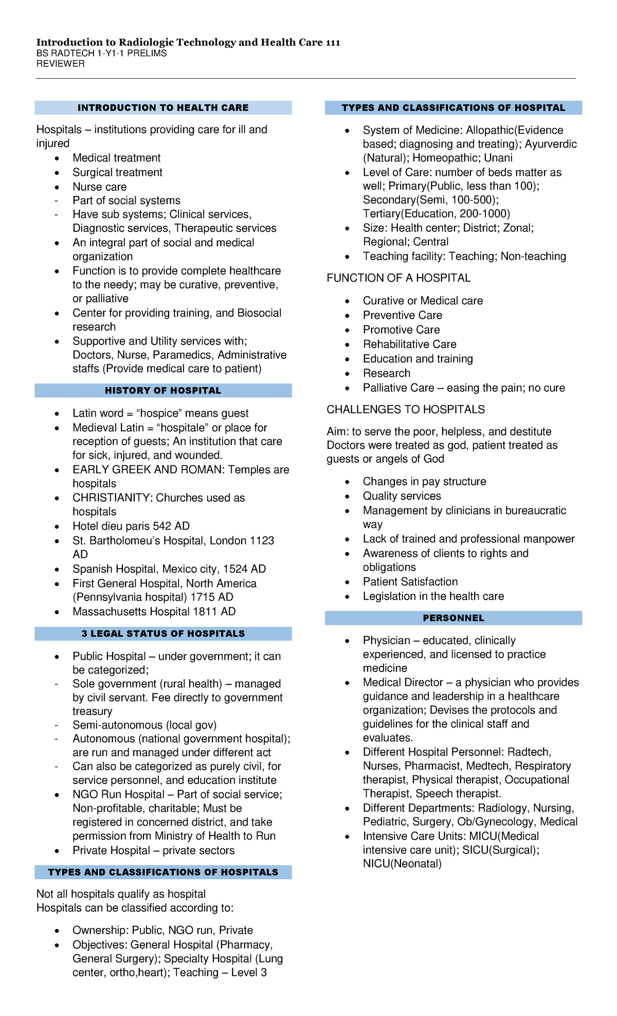 Irth transes - Prelims for BS Radtech irth, 1st year - BS RADTECH 1-Y1 ...