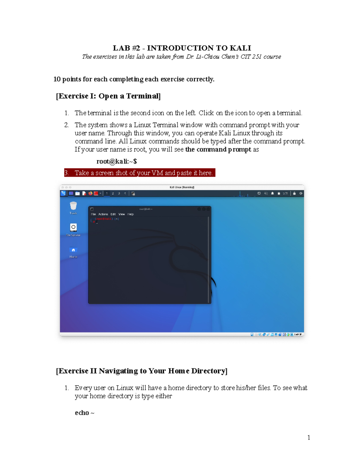 Lab 2 Introduction To Kali 2 - LAB #2 - INTRODUCTION TO KALI The exercises in this lab are taken ...