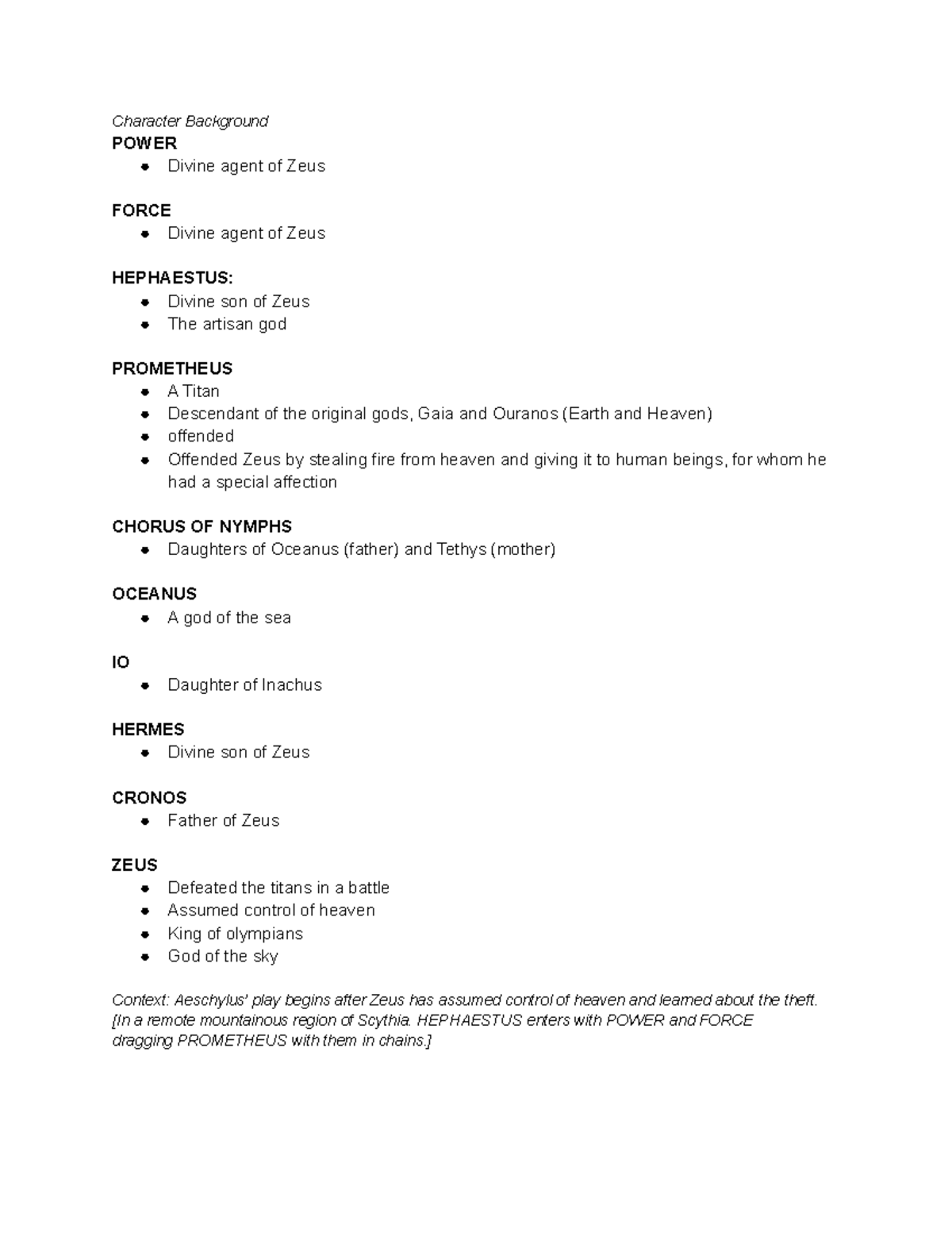 Prometheus Bound - Character Background POWER Divine agent of Zeus ...