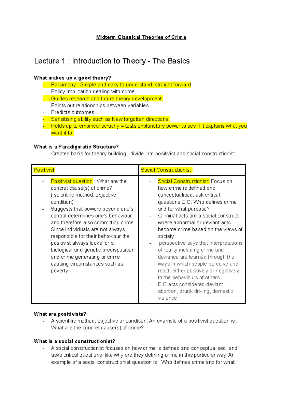 Midterm Review Ctofc - Midterm Classical Theories of Crime Lecture 1 ...