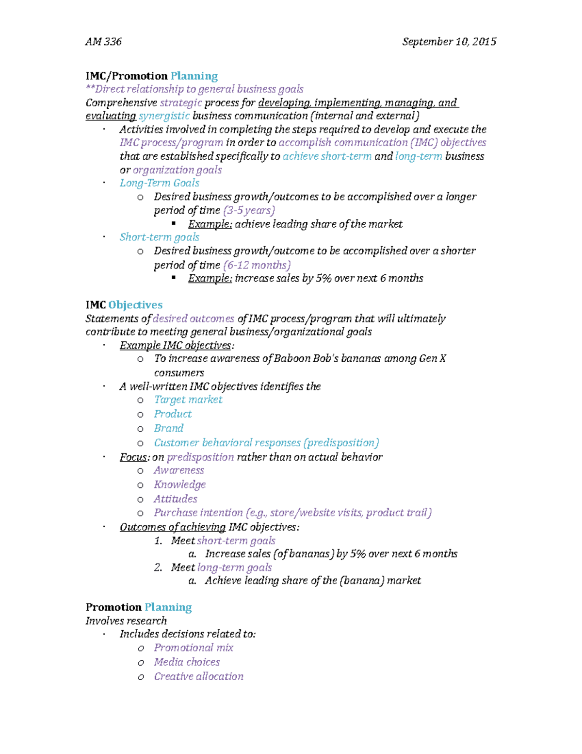 Lecture 4 IMC - Vocabulary is bolded and italics is sample questions to ...