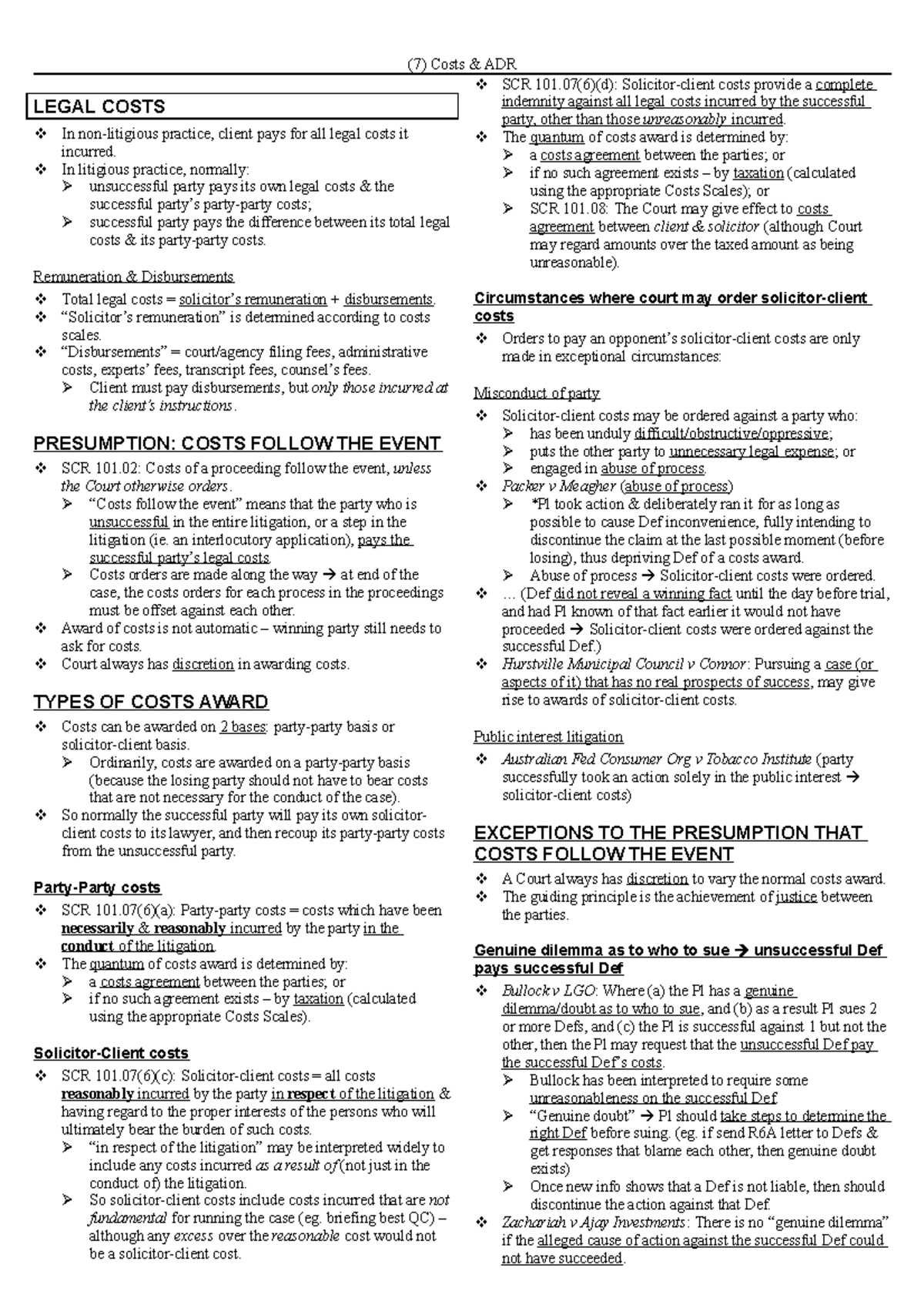 CCP 7 - CCP 7 - LEGAL COSTS In non-litigious practice, client pays for ...