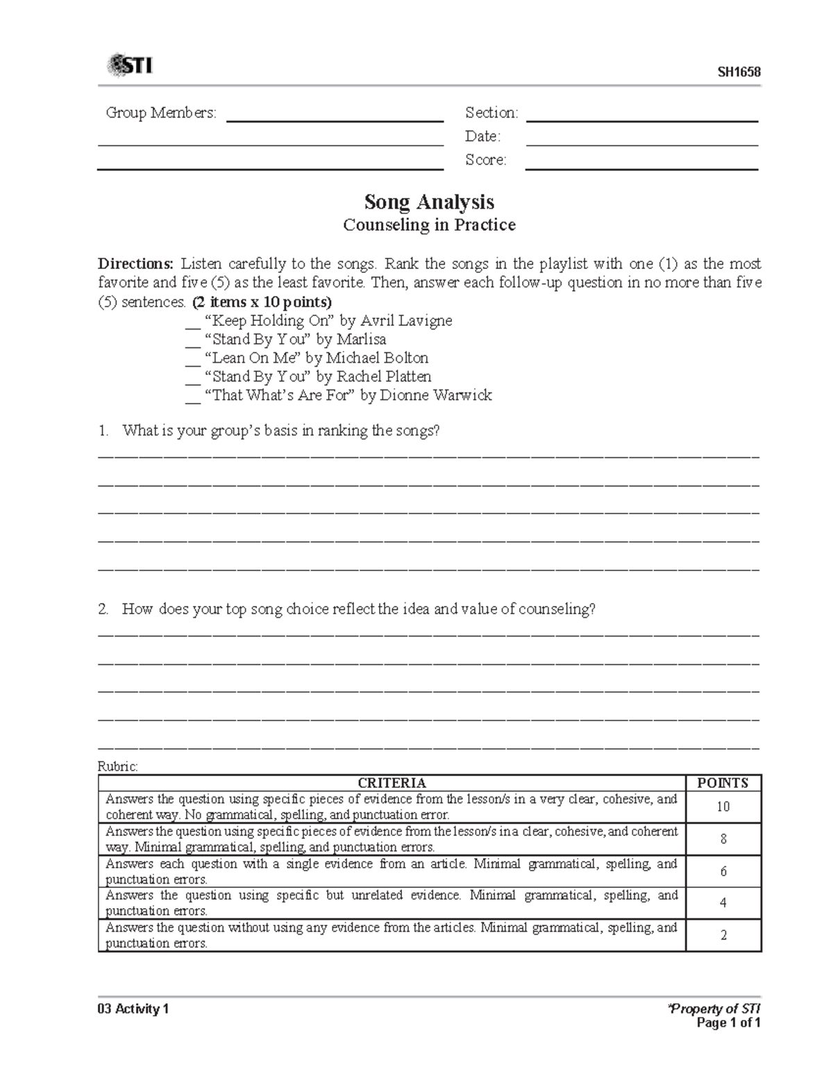 SH1658 -Disciplines and Ideas in the Applied SS03 Activity 1 - SH 03 ...