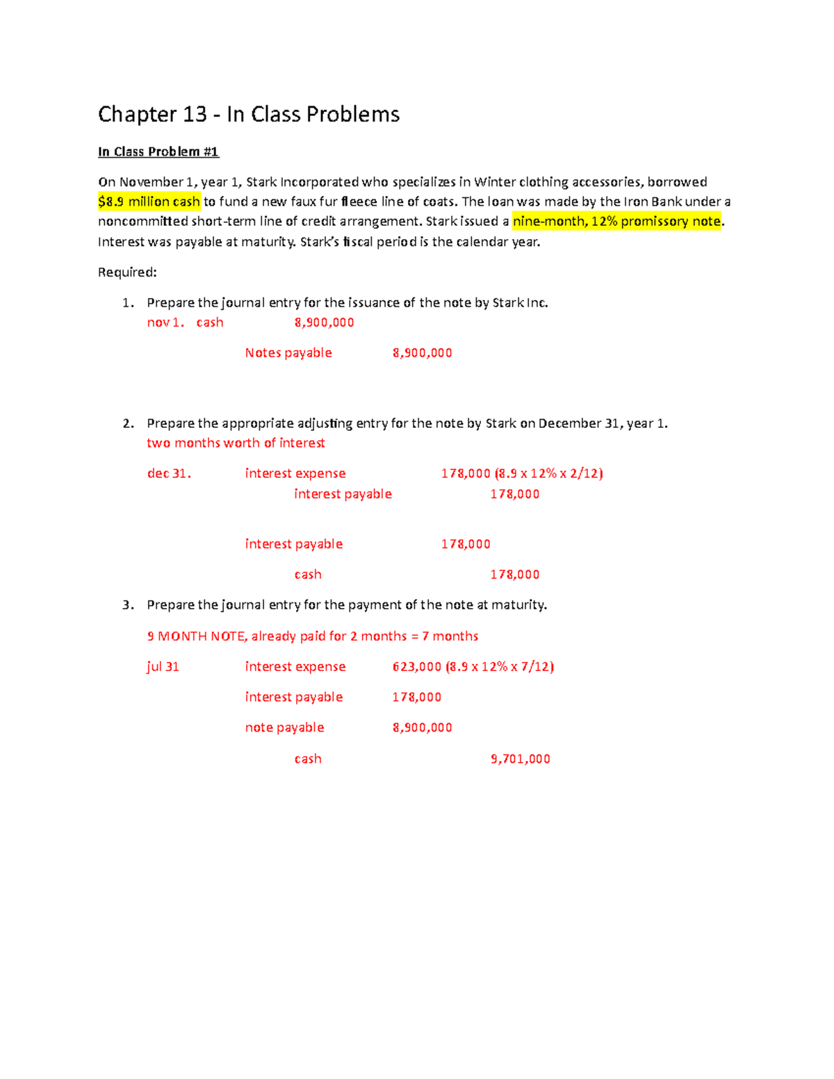 Chapter 13 In Class Problems - Fa18 - Chapter 13 - In Class Problems In ...