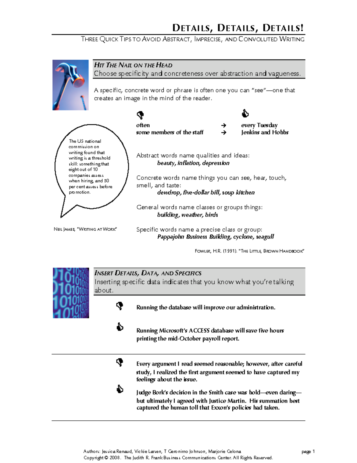 Concise Writing - For research paper - DETAILS, DETAILS, DETAILS! THREE ...