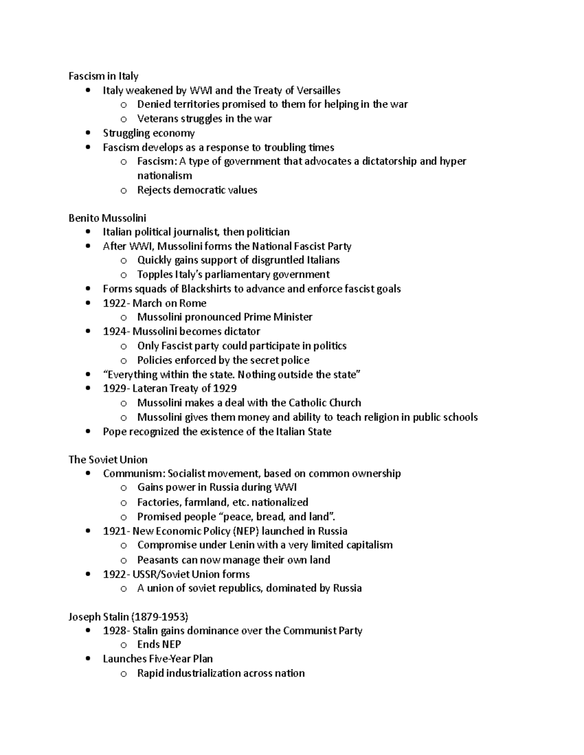 History 102 (Part 42) - Professor: Samantha Perez - Fascism in Italy ...