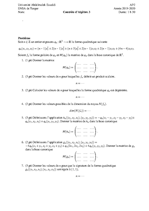 Cc2 algebre 2018-2019 - math exercices exam - mathematique - Studocu