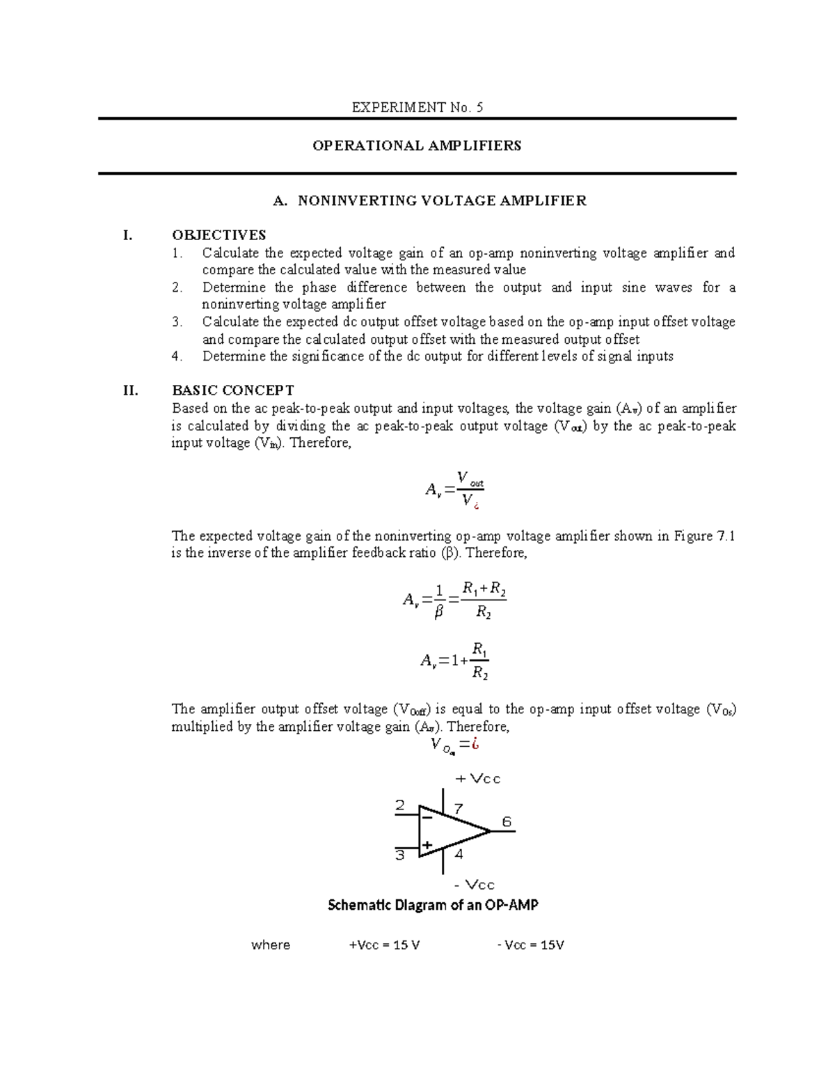 E6 Operational Amplifier - EXPERIMENT No. 5 OPERATIONAL AMPLIFIERS A. NONINVERTING VOLTAGE ...