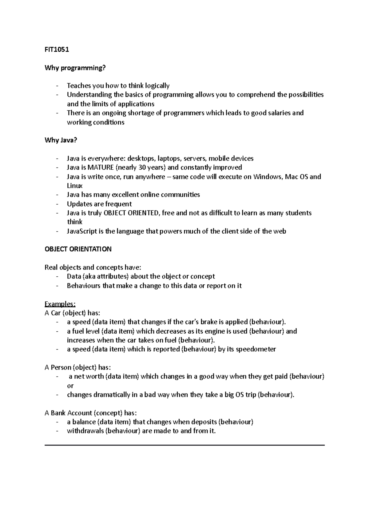 FIT1051 Pre-reading 1 - Pre reading notes - FIT Why programming ...