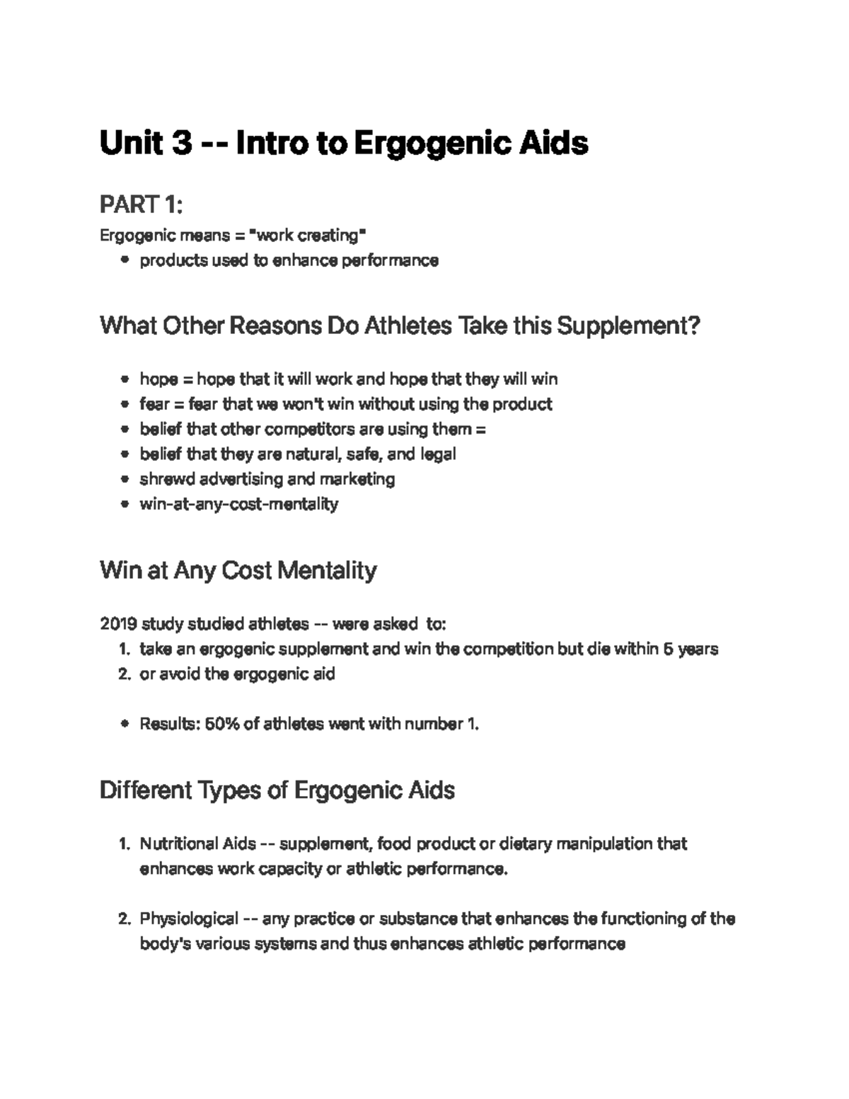 Unit 3 - Intro to Ergogenic Aids - U n i t 3 - I n t ro to E rg o g e n i c A i d s PART 1 ...